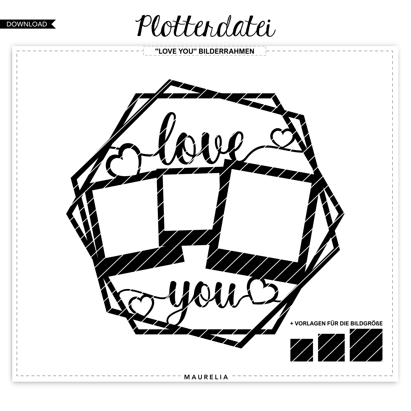 "Love you" Bilderrahmen - Plotterdatei Liebe | MAURELIA