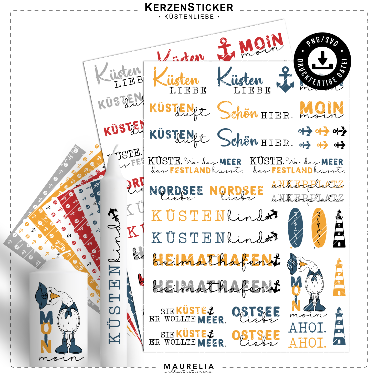 Küstenliebe - KerzenSticker Möwe, Leuchtturm | MAURELIA