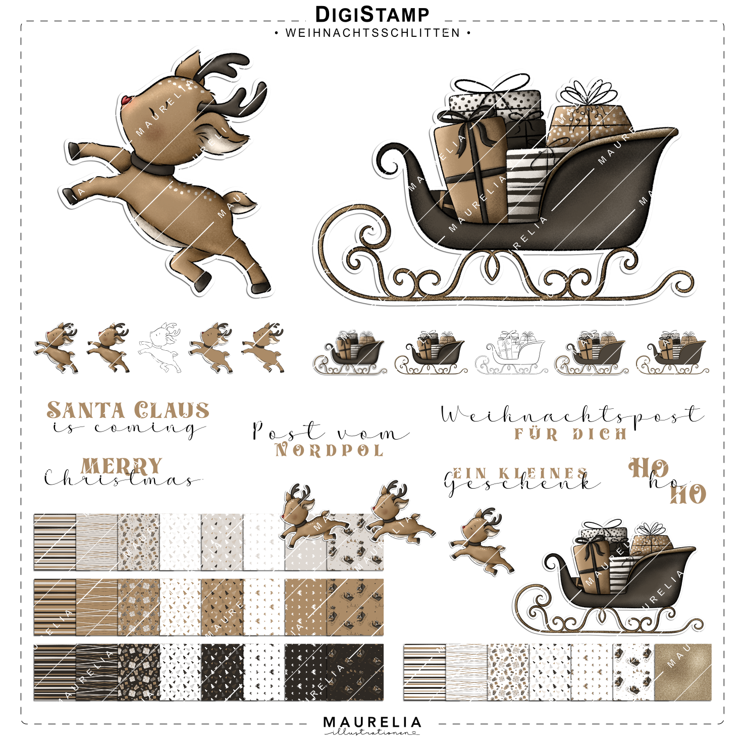Weihnachtsschlitten - DigiStamp Rentier | MAURELIA
